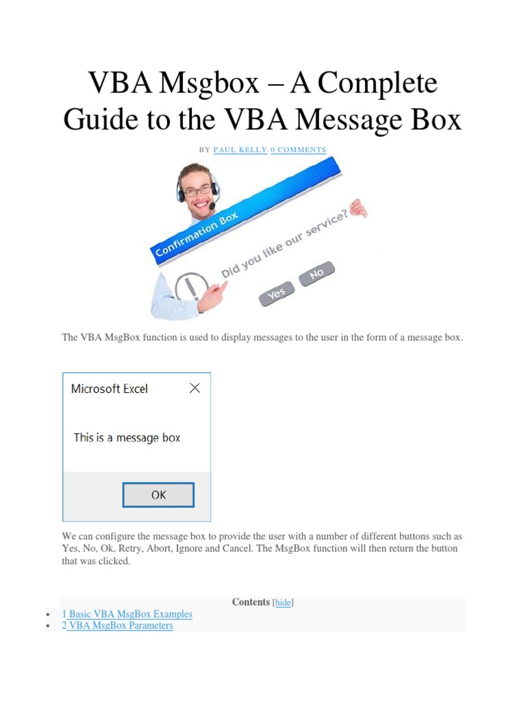 VBA Msgbox - A Complete Guide To The VBA Message Box: Paulkelly 0 Com Ments | PDF | Visual Basic ...
