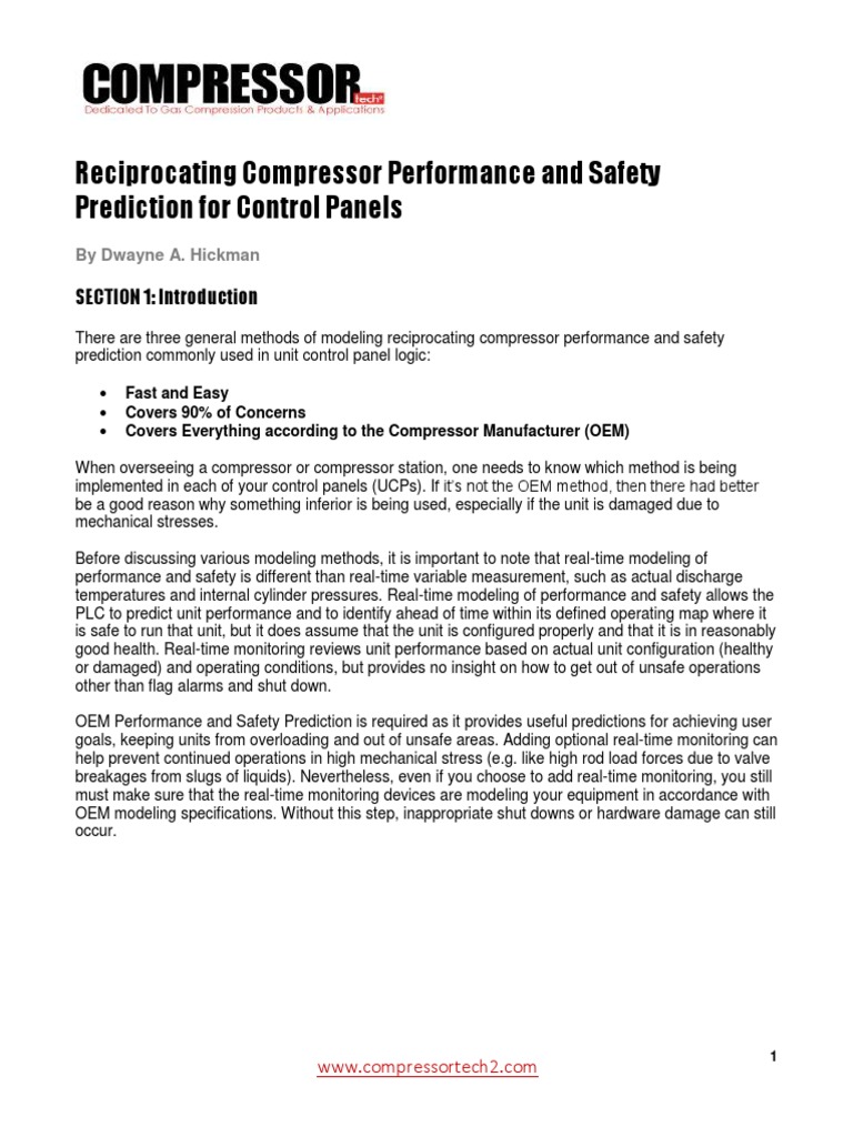 Reciprocating Compressor Performance and Safety Prediction For Control ...