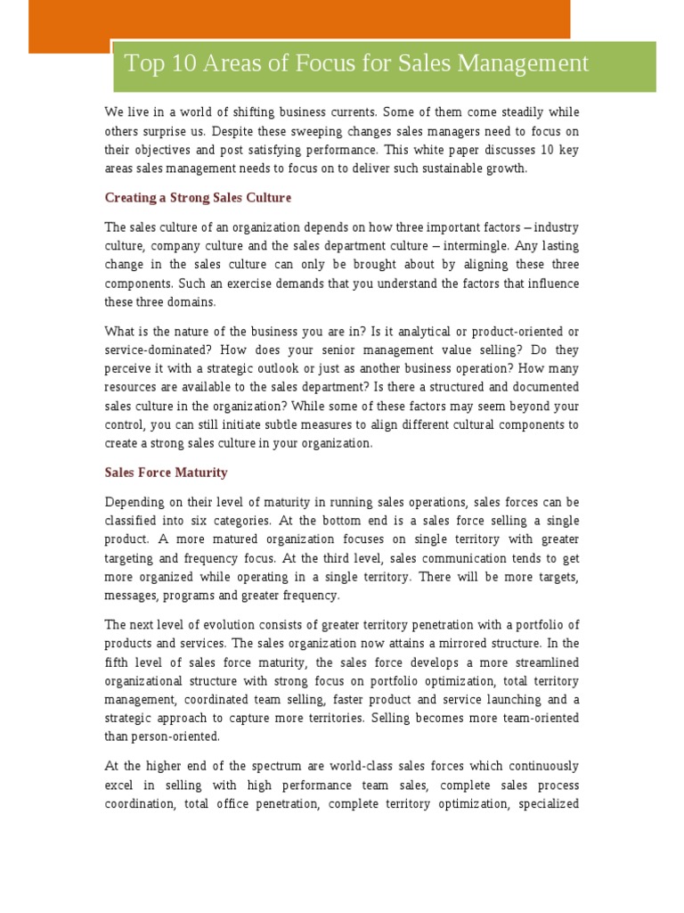 Key Focus Areas for Sales Management | PDF | Sales | Strategic Management