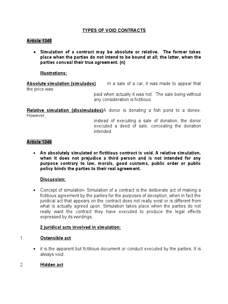 Types of Void Contracts | PDF | Assignment (Law) | Bankruptcy