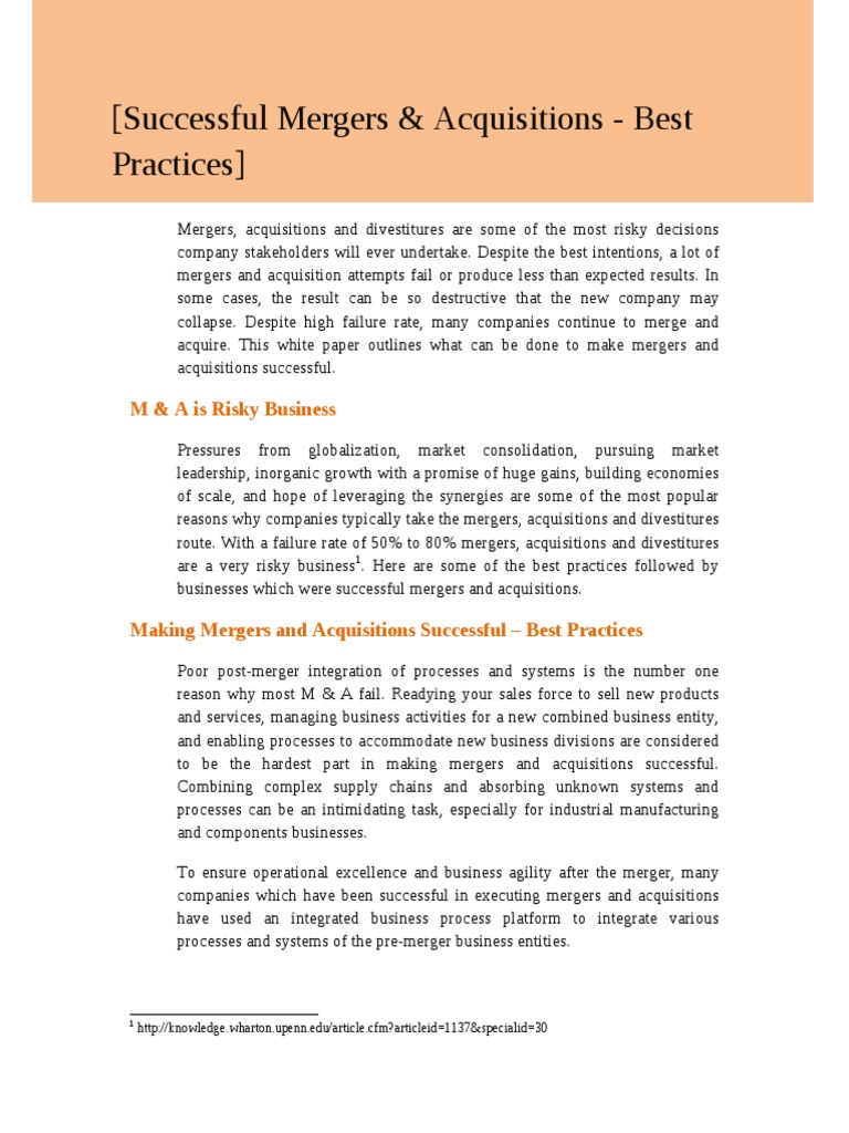 29 - Successful Mergers & Acquisitions - Best Practices | PDF | Mergers ...