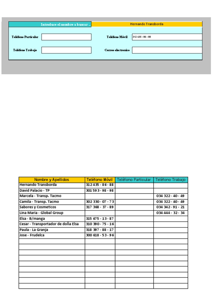 Plantilla de Agenda Telefonica para Excel. | PDF