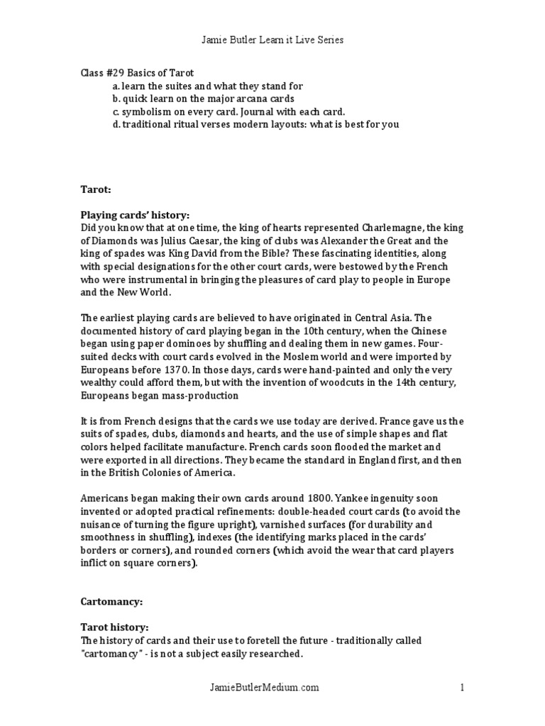 Class #29 Basics of Tarot | PDF | Playing Cards | Tarot
