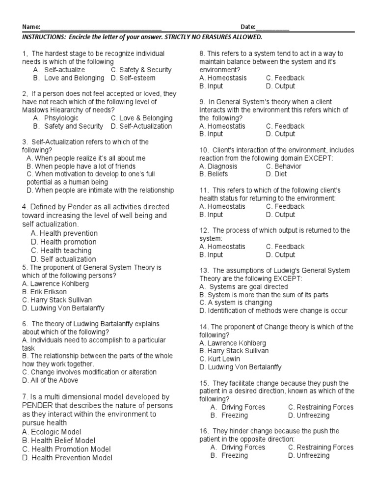 INSTRUCTIONS: Encircle The Letter of Your Answer. STRICTLY NO ERASURES ...