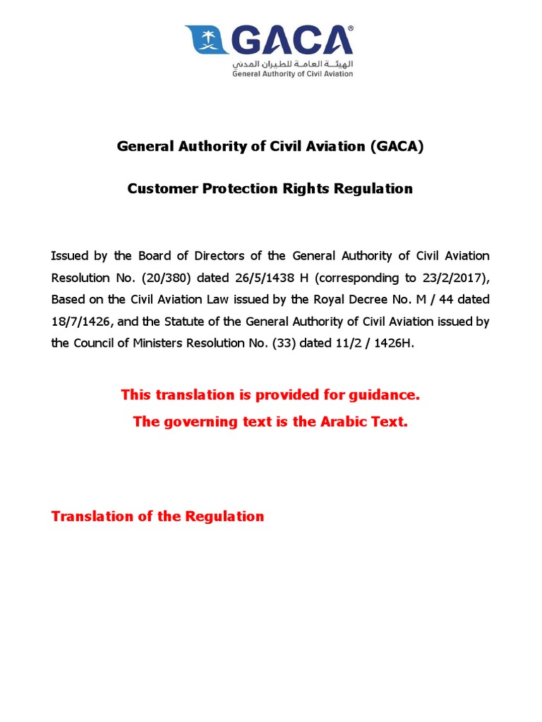 GACA Regulation ENGLISH | PDF | Airlines | Breach Of Contract
