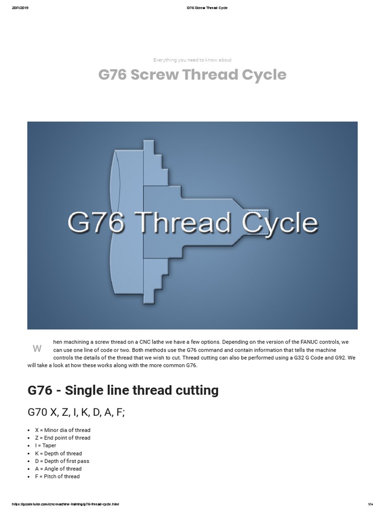 G76 Screw Thread Cycle PDF | Download Free PDF | Machining | Industrial Processes