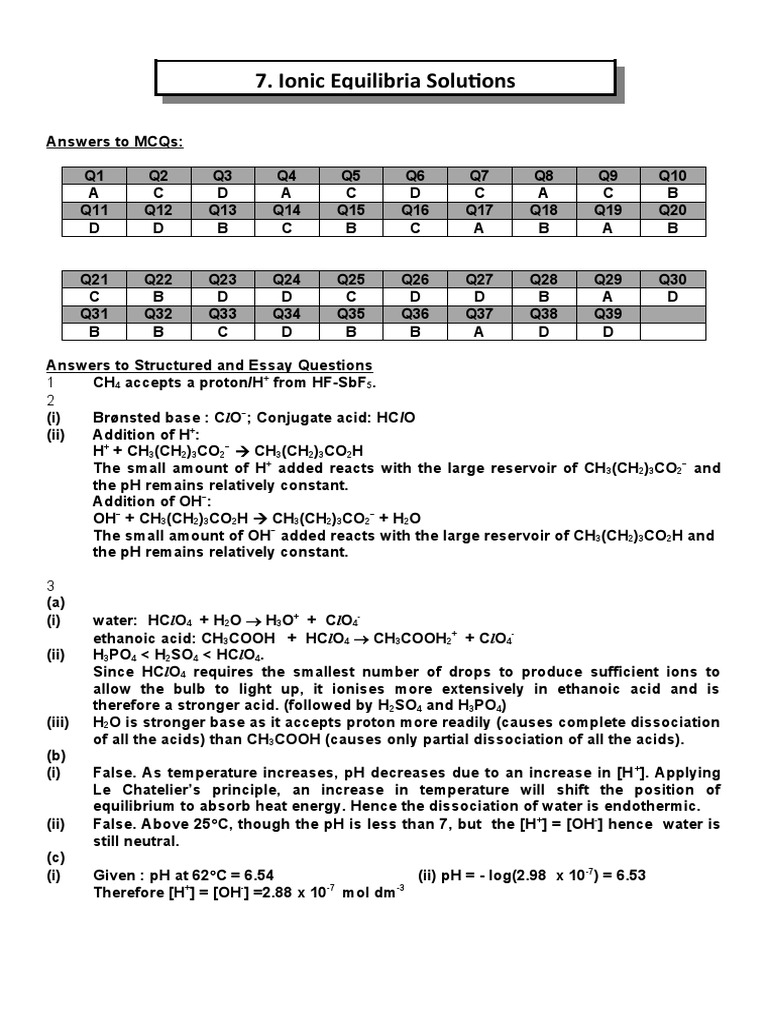 Ionic Equilibria Solutions | PDF | Phosphate | Acid