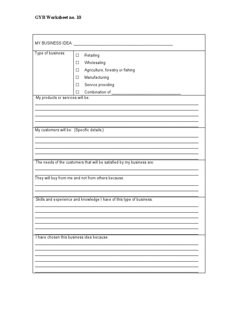 Worksheet 10 - My Business Idea | PDF | Market (Economics) | Marketing