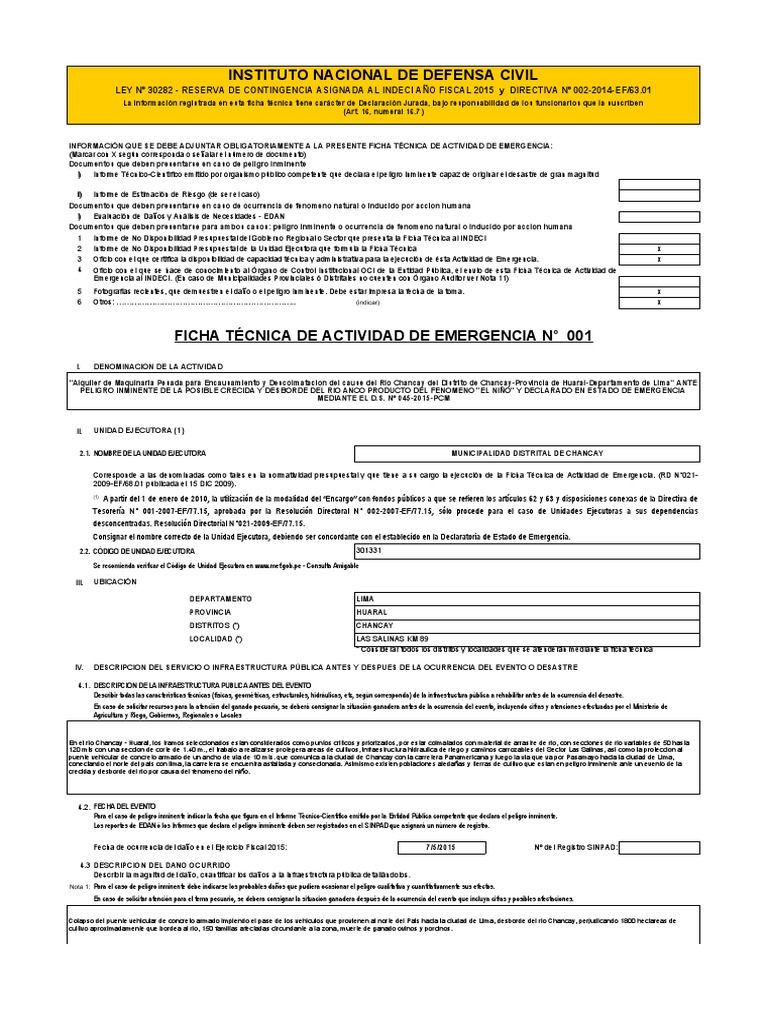 3.1. Formato de Ficha Tecnica de Actividad de Emergencia Año 2015 FINAL (INDECI) | PDF | Lima ...
