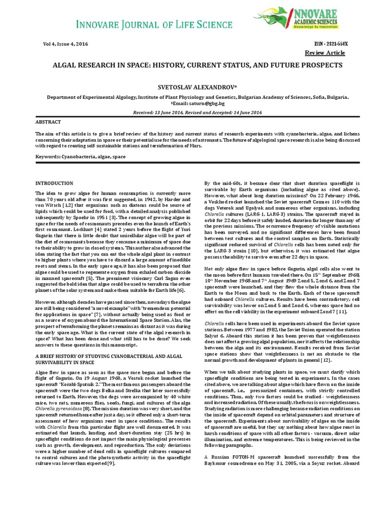 Algal Research in Space History Current PDF | PDF | Mars | Algae