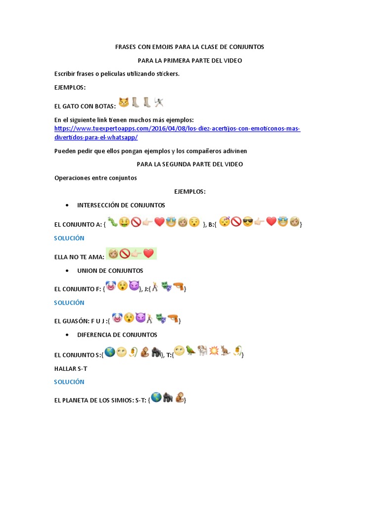 Frases con Emojis para Conjuntos | PDF