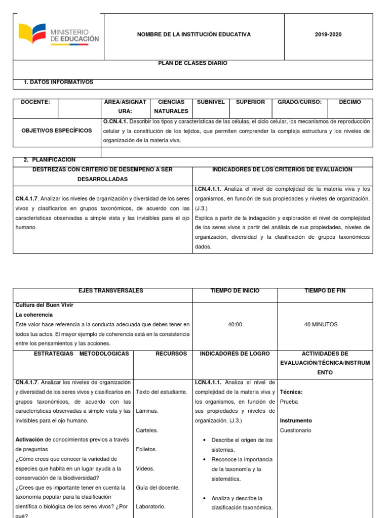 10mo CCNN Clase Demostrativa PDF | PDF | Taxonomía (biología) | Biodiversidad