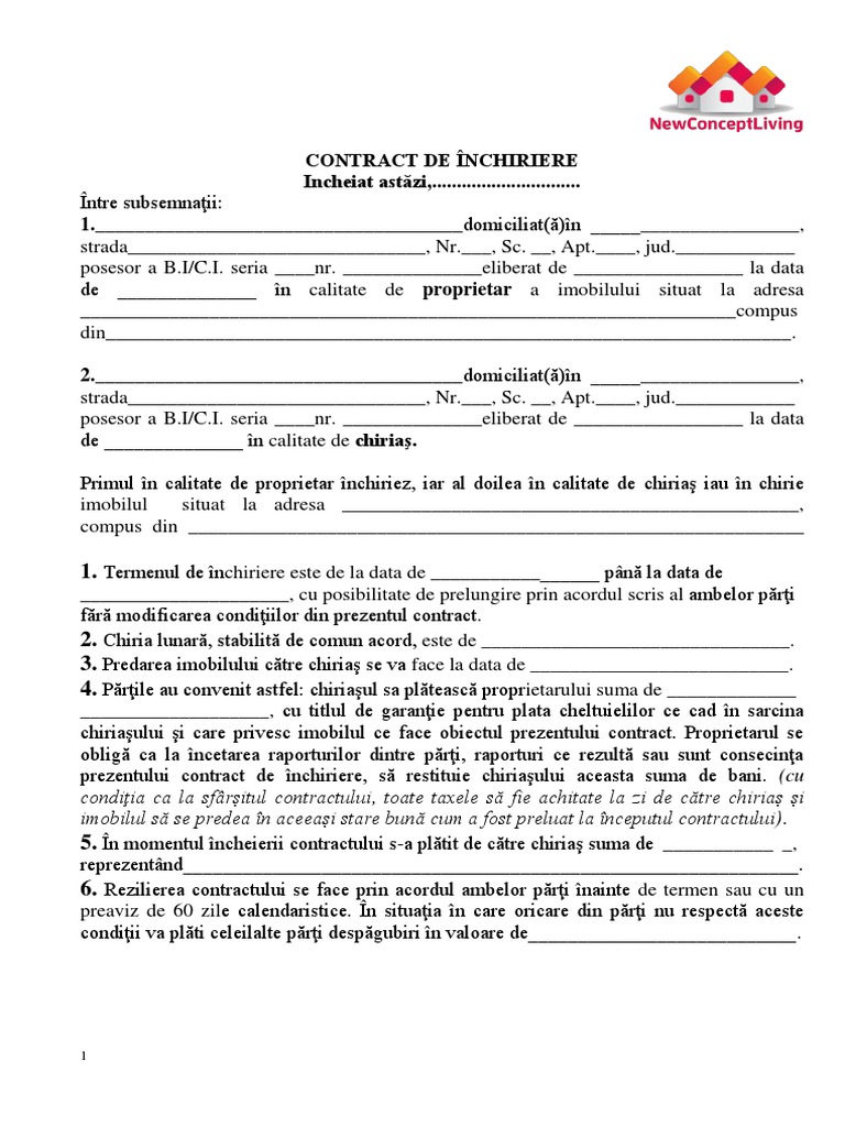 Contract de Inchiriere New Concept Living | PDF