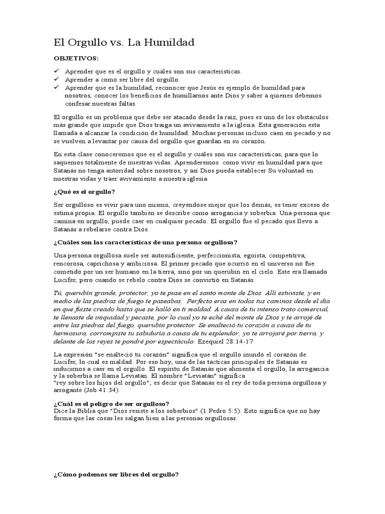 El Orgullo vs. La Humildad | PDF | Lucifer | Pecado