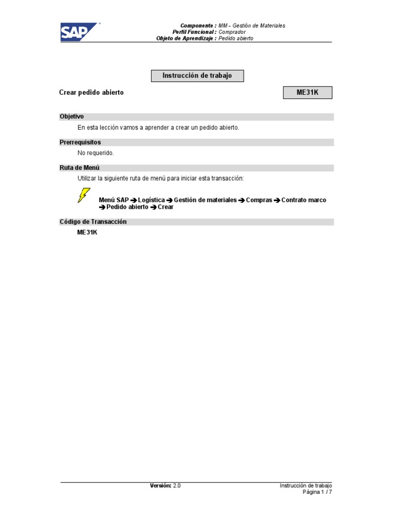 Me31k Crear Pedido Abierto | PDF | Sap Se | Almacén