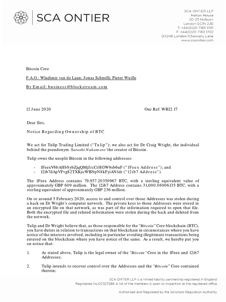 SCA Letter To Bitcoin Core (12 June 2020) | PDF | Bitcoin | Application ...