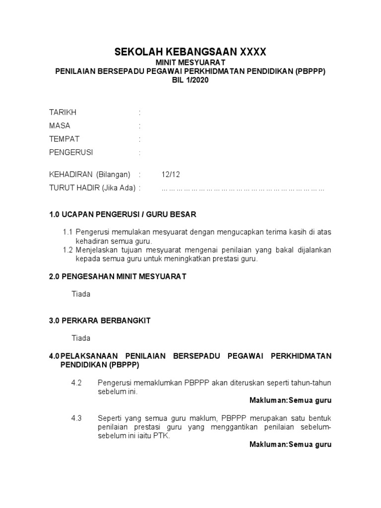 Template Minit Mesyuarat PBPPP | PDF