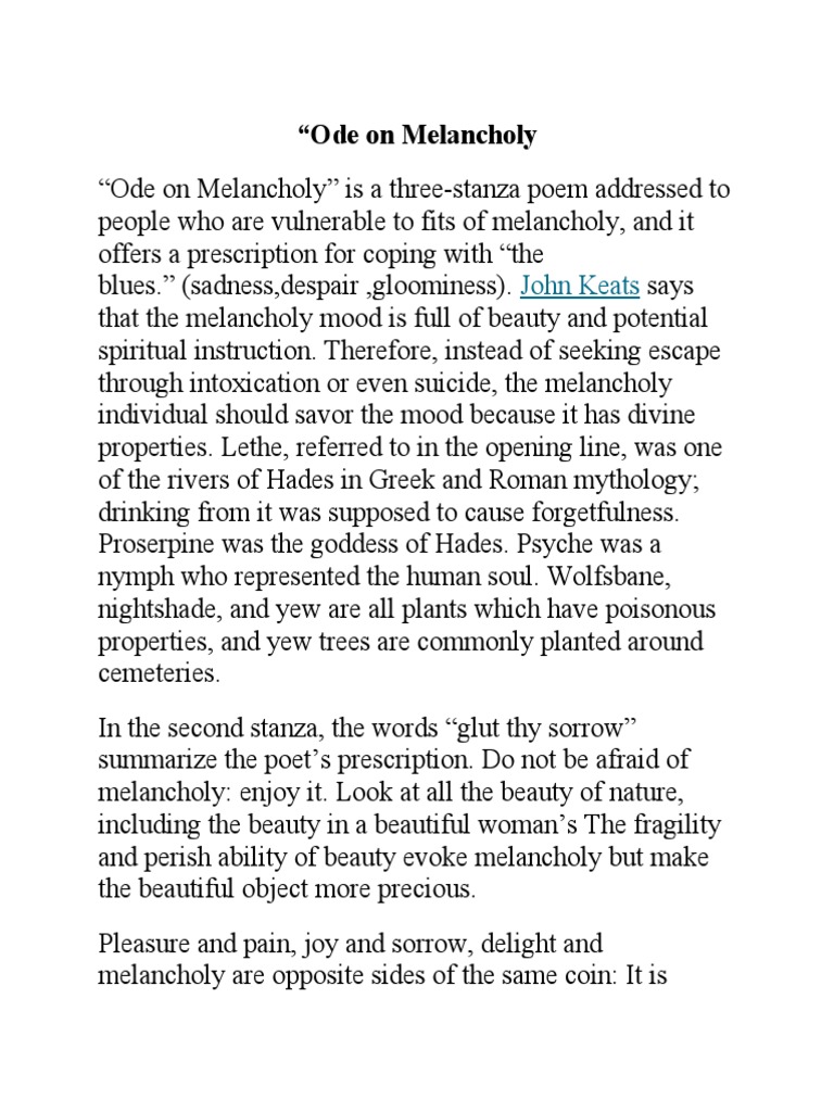 Ode On Melancholy 2 | PDF | Poetry | General Fiction