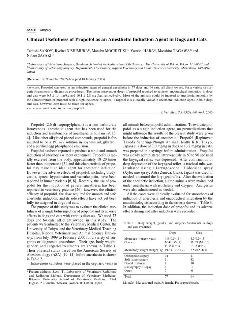 Clinical Usefulness of Propofol As An Anesthetic Induction Agent in ...