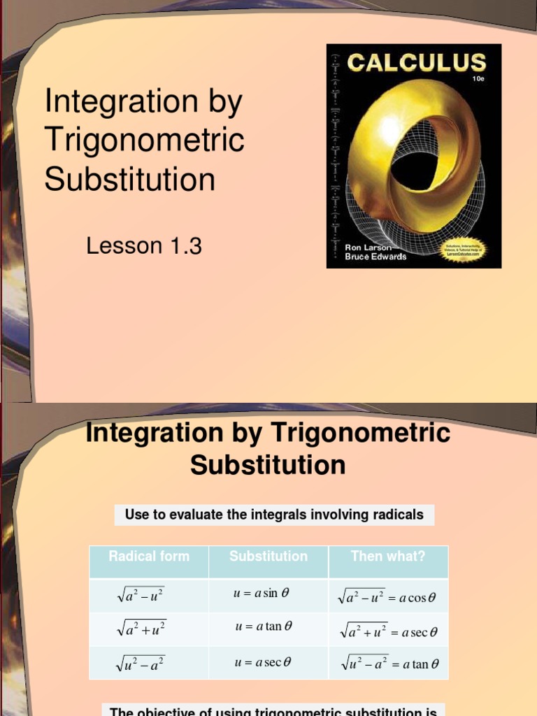 Lesson 1.3 - Integ by Trigo Substitution | PDF | Trigonometric ...