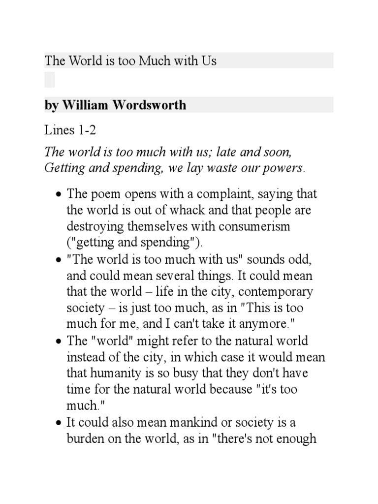 World Is Too Much With Us | PDF | Poems | Sonnets