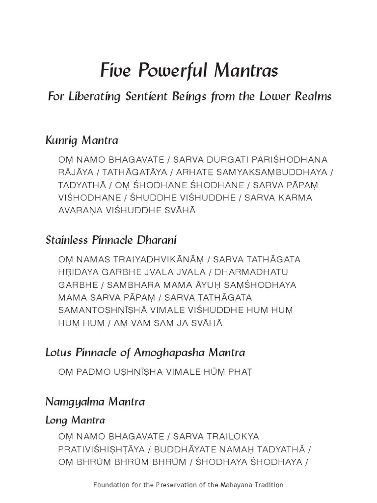 Five Powerful Mantras: For Liberating Sentient Beings From The Lower ...