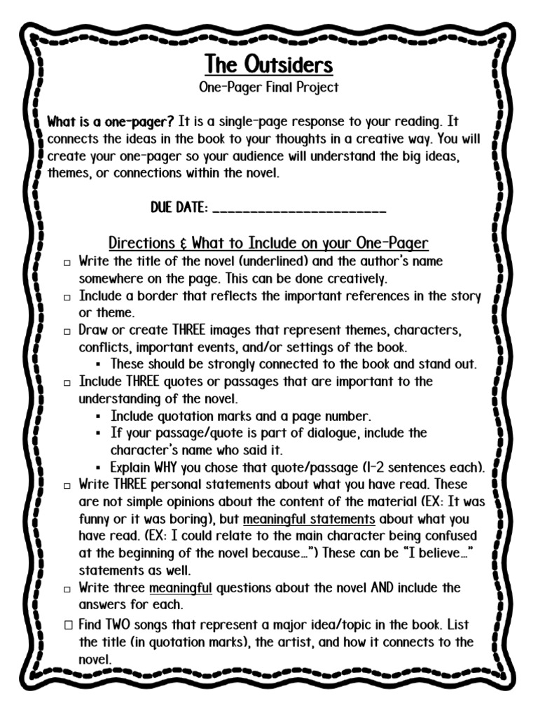 Outsiders One Pager Project RK | PDF | Writing | Communication