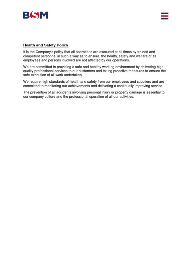BSM Health and Safety Policy PDF | PDF