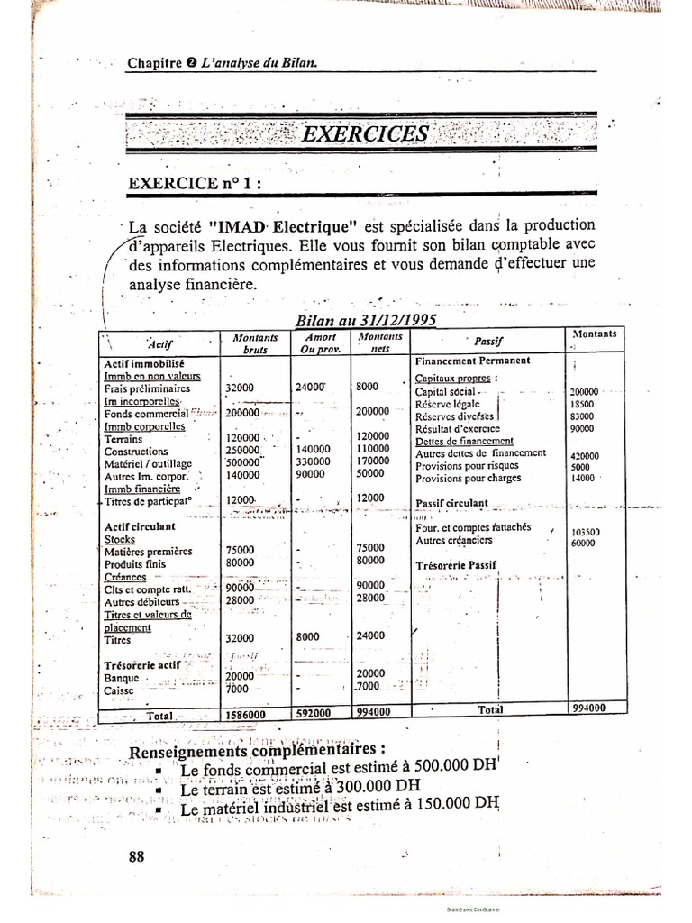 Exercice N ° 1 Bilan Financier | PDF