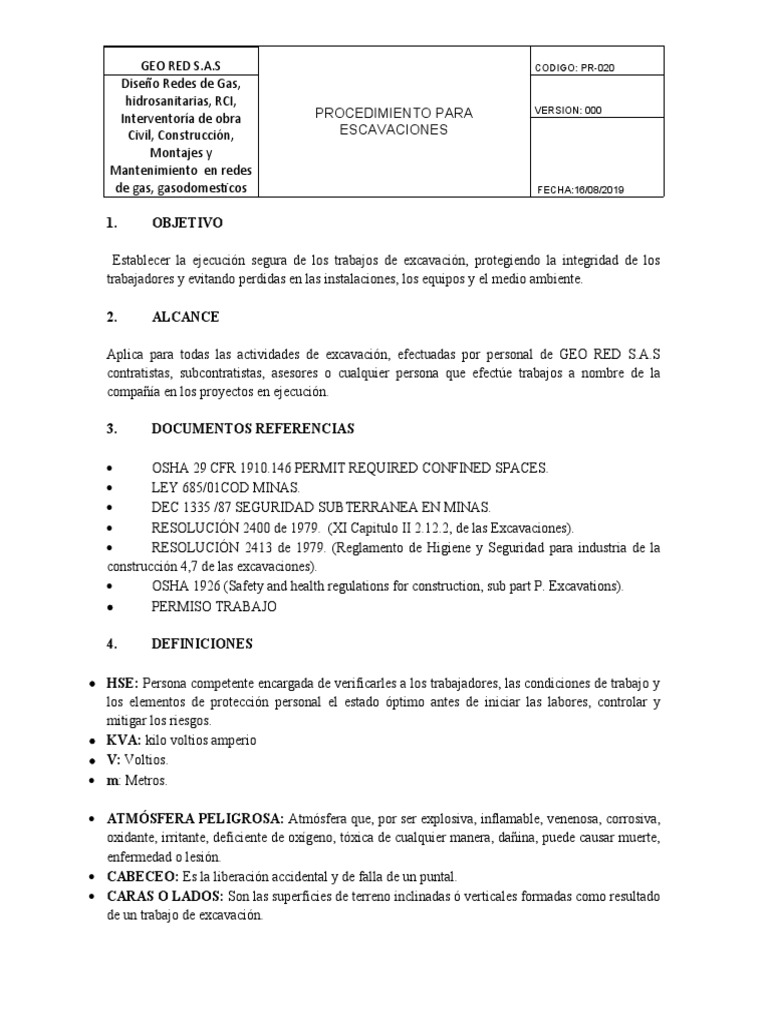 Procedimiento para Excavaciones | PDF | Excavación (Arqueología ...