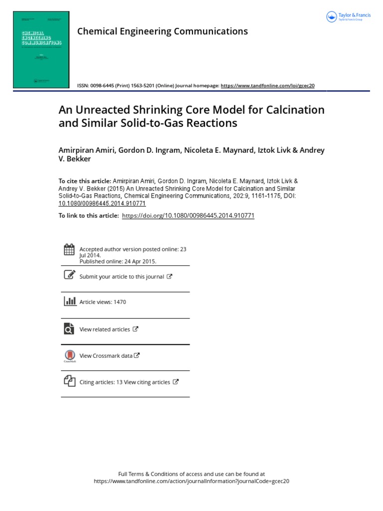 An Unreacted Shrinking Core Model For Calcination and Similar Solid To ...