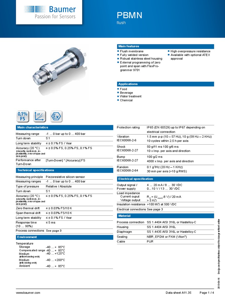 Baumer PBMN-Flush DS EN 1304 PDF | PDF | Electrical Connector | Electricity