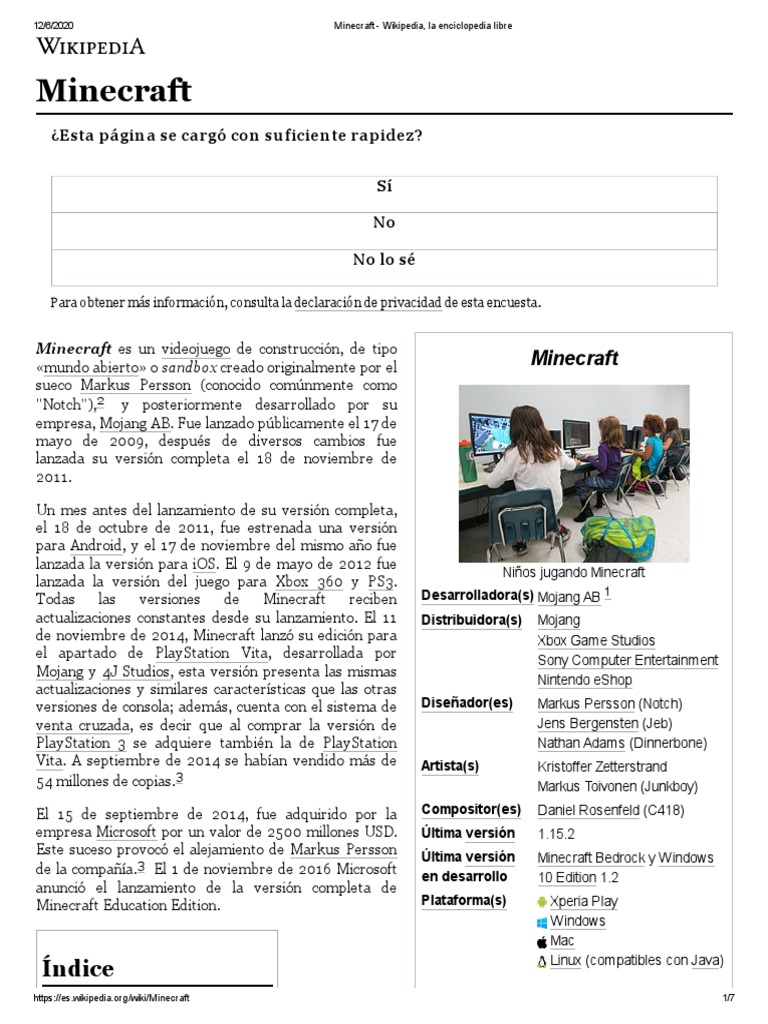Minecraft - Wikipedia, La Enciclopedia Libre | PDF | Minecraft | Ocio