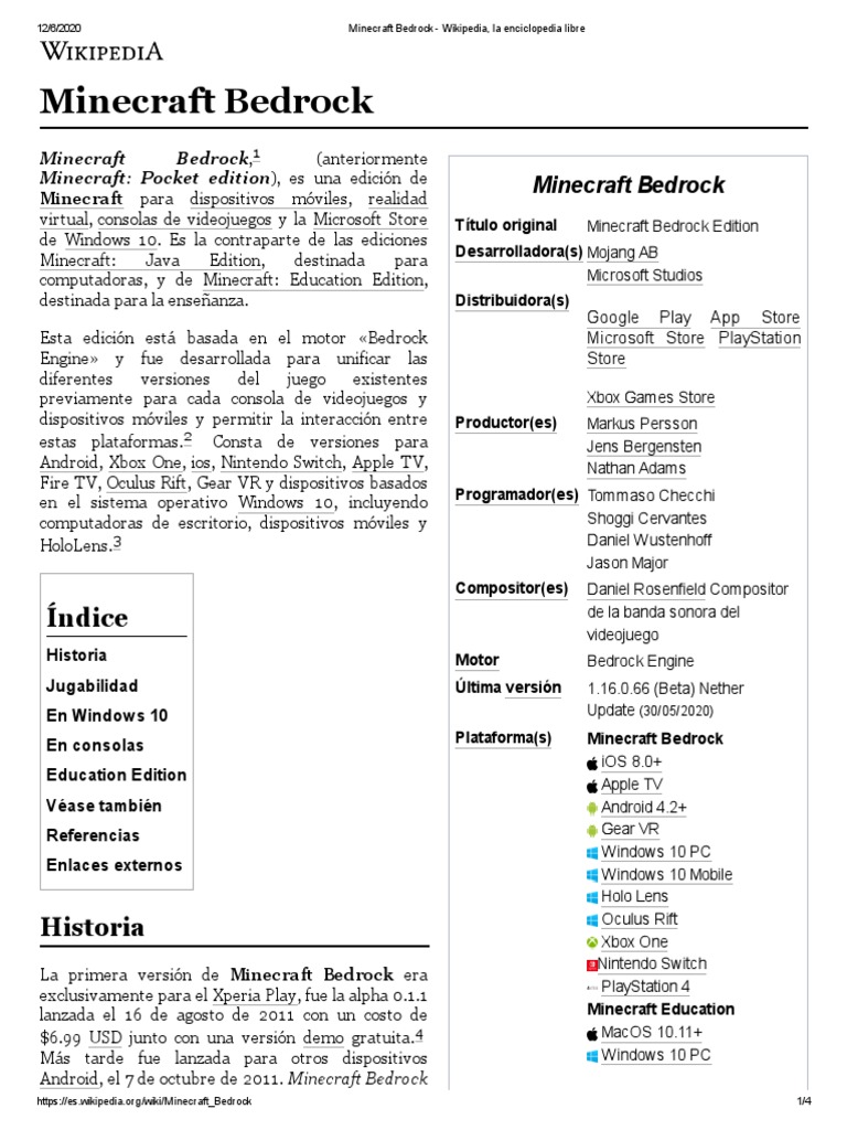Minecraft Bedrock - Wikipedia, La Enciclopedia Libre | PDF | Minecraft ...