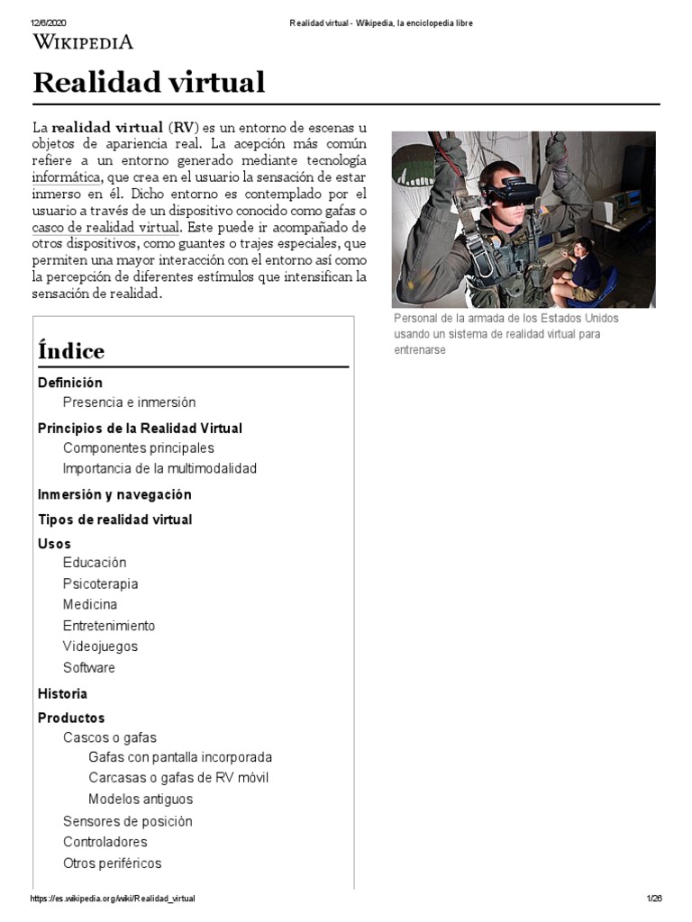 Realidad Virtual - Wikipedia, La Enciclopedia Libre | PDF | Realidad ...