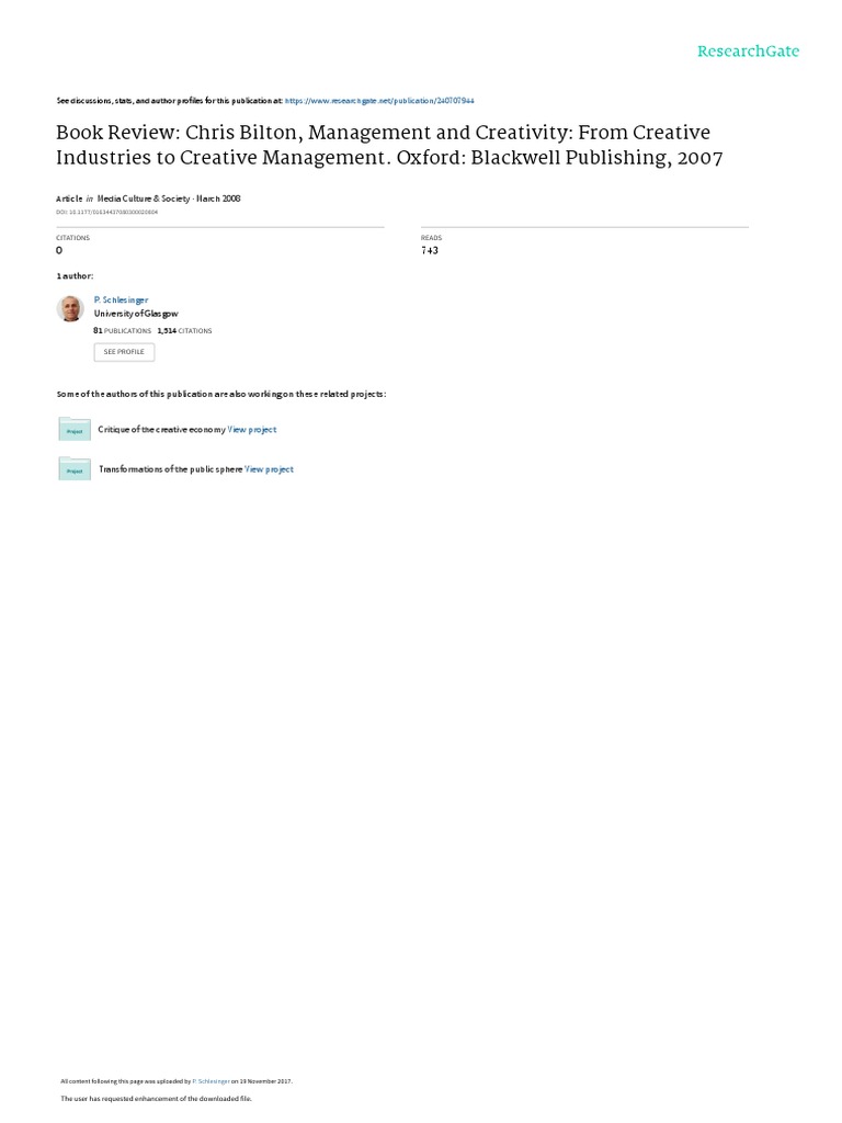 Book Review: Chris Bilton, Management and Creativity: From Creative ...