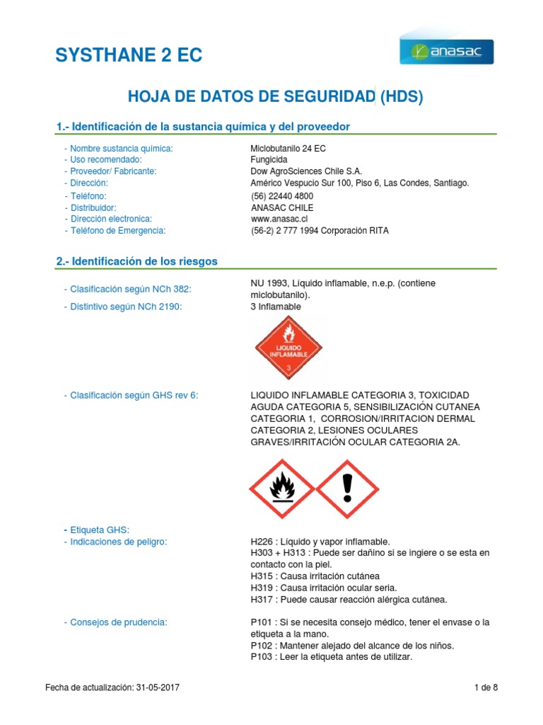 HDS Systhane 2-EC Fungicida AZUL | PDF | Incineración | Hidrógeno