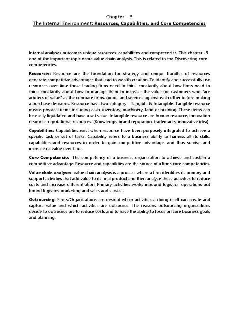 Chapter - 3 The Internal Environment: Resources, Capabilities, and Core ...