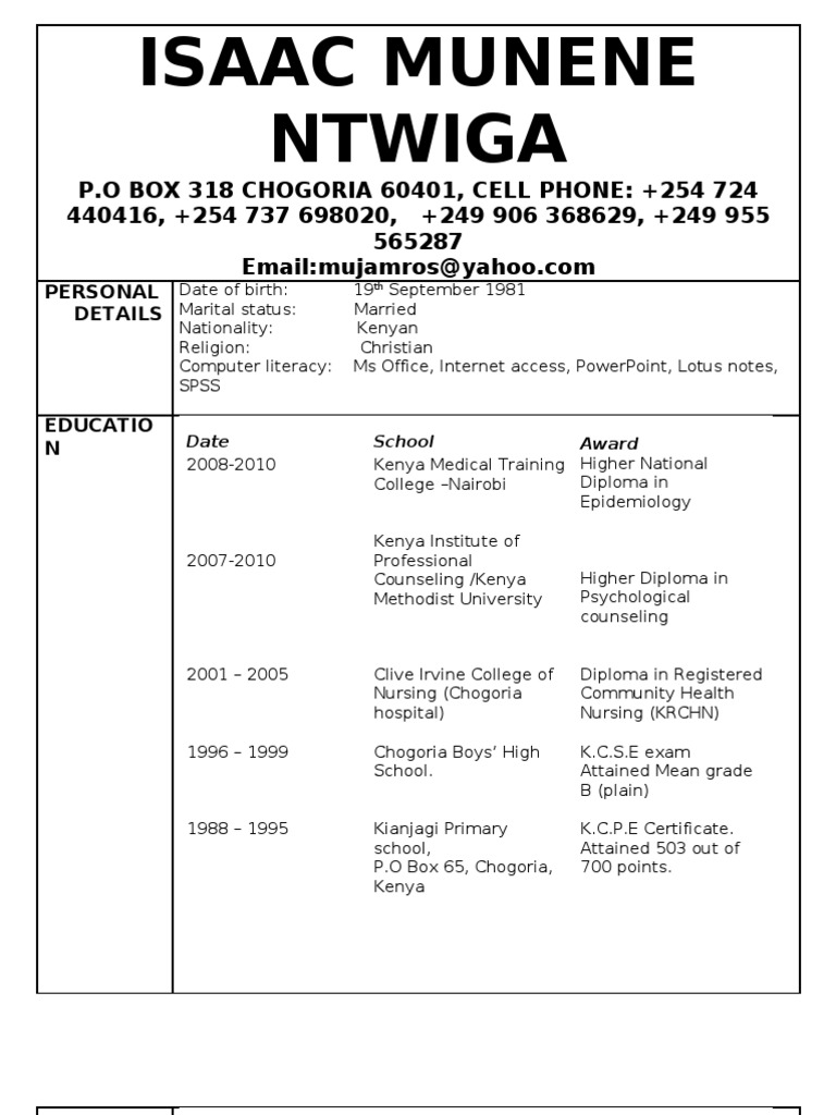 Isaac Munene CV-C | PDF | Hiv/Aids | Patient
