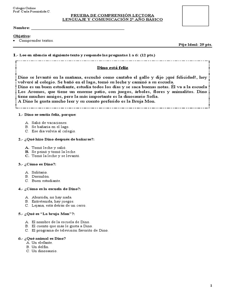 Prueba de Comprensión Lectora | PDF