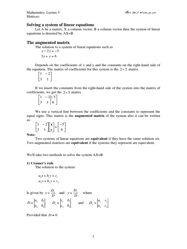 Solving Systems of Linear Equations Using Matrices | PDF | System Of ...