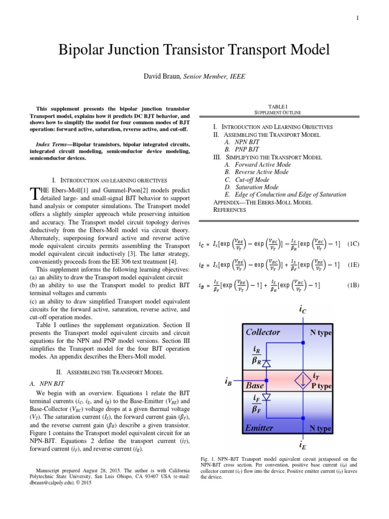 EE306-BJT Transport Model PDF | PDF | Bipolar Junction Transistor ...