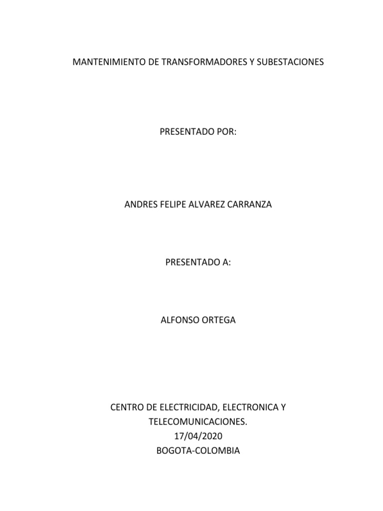 Mantenimiento de Transformadores y Subestaciones | Descargar gratis PDF | Transformador ...