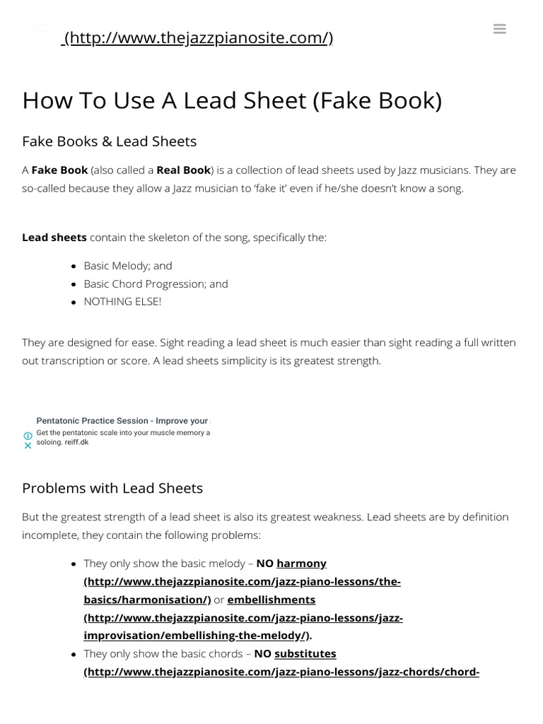 How To Use A Lead Sheet (Fake Book) - The Jazz Piano Site | PDF | Lead ...