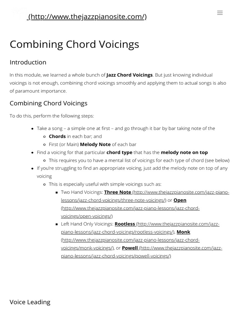 Combining Chord Voicings - The Jazz Piano Site | PDF | Chord (Music ...