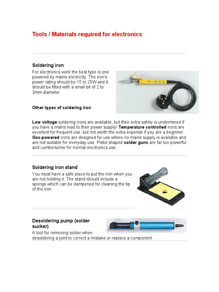 Tools Required For Electronics | PDF