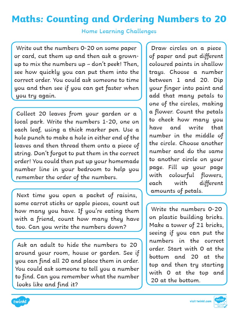 EYFS Counting and Ordering Numbers To 20 Home Learning Challenges | PDF ...