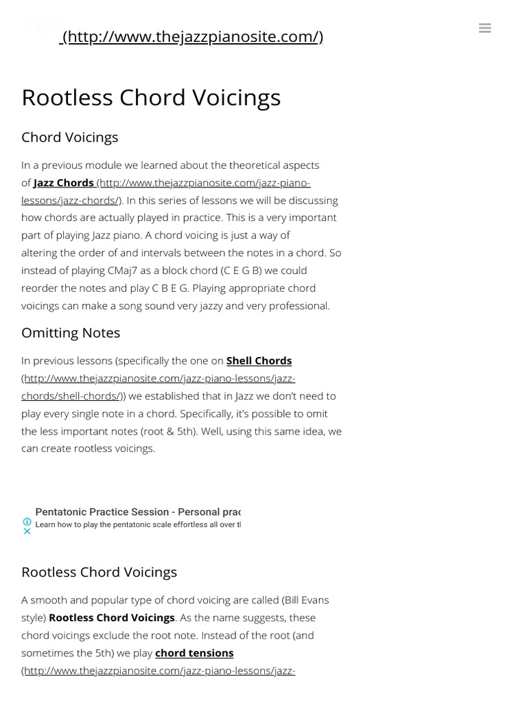 Rootless Chord Voicings - The Jazz Piano Site | PDF | Chord (Music ...