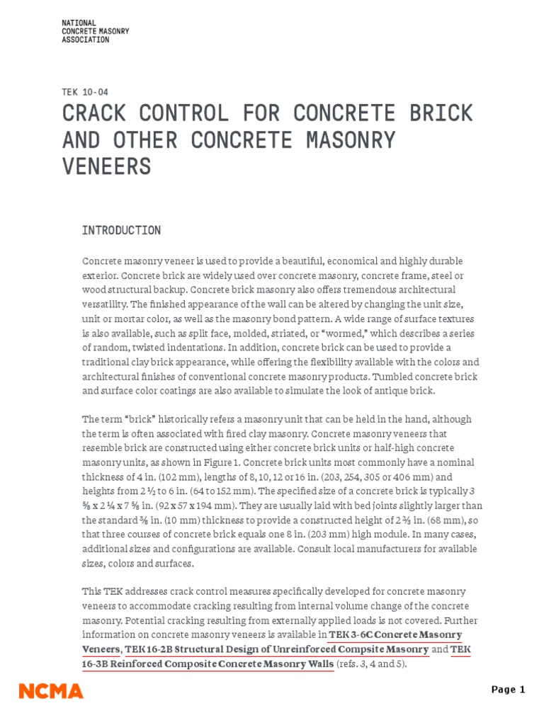 TEK 10-04 Crack Control For Brick Veneer | PDF | Masonry | Brick