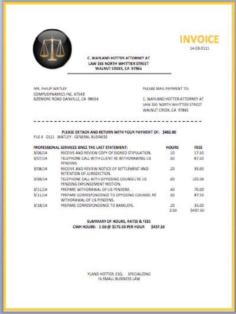 Legal Attorney Invoice Template | PDF